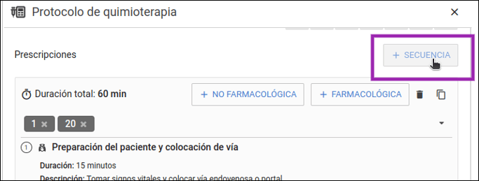¿Cómo agregar una secuencia a un protocolo de quimioterapia?